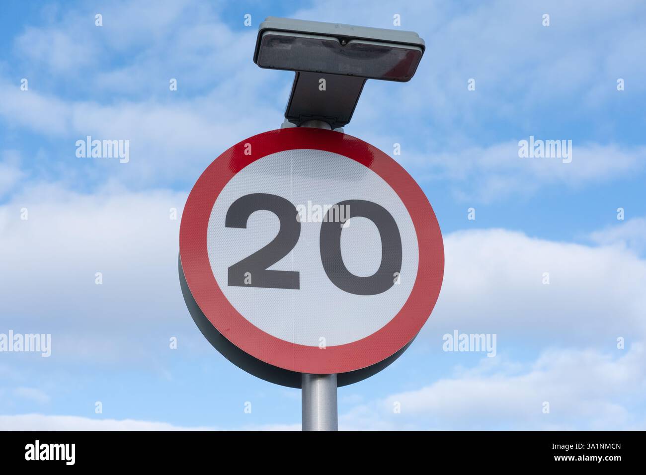 Road sign advising a driving speed limit of 20 miles per hour in ...