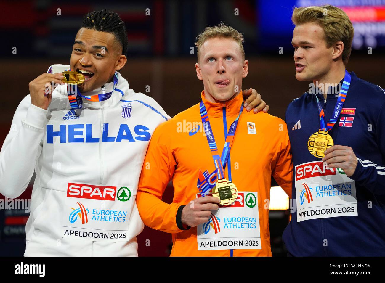 Gold medalist Netherlands' Menno Vloon, centre, Gold medalist Greece's ...