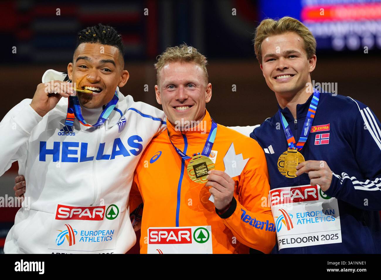 Gold medalist Netherlands' Menno Vloon, centre, Gold medalist Greece's ...