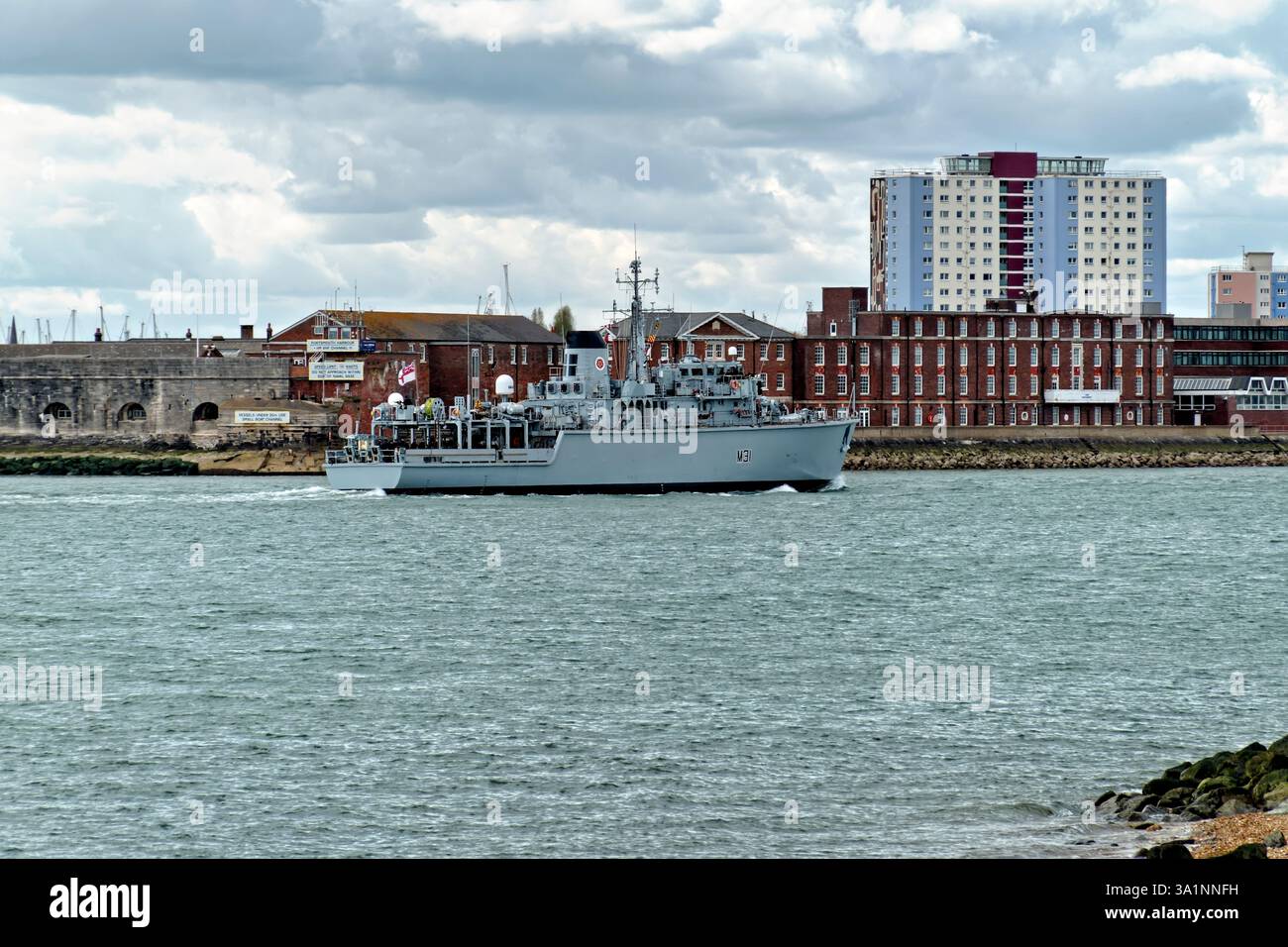 Royal Navy Hunt-class mine countermeasures vessel HMS Cattistock (M31 ...