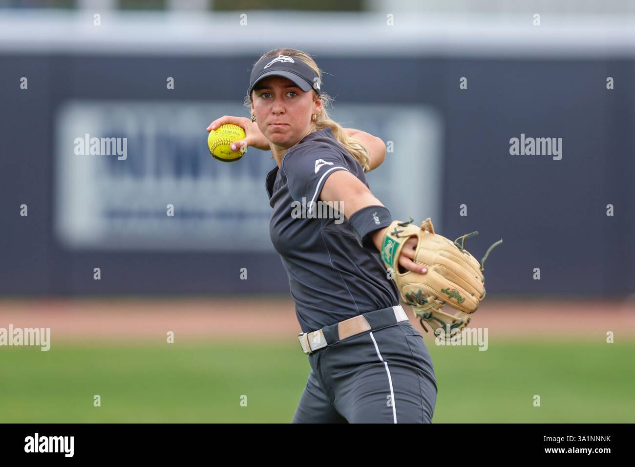 Jacksonville second baseman Kiersten Stevens (3) warms up before an ...