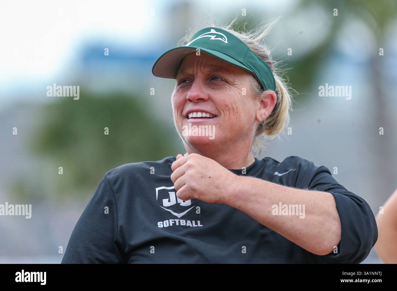 Jacksonville head coach Erica Ayers talks with a player during an NCAA ...