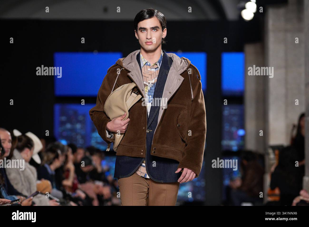 A model walks the runway during Carlos Gil fashion show at ModaLisboa ...