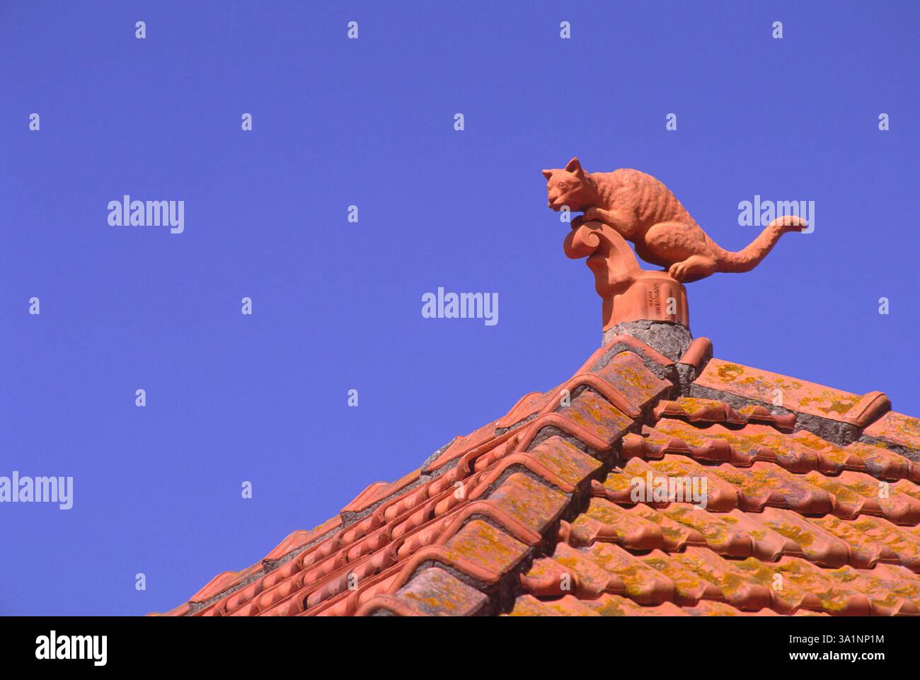 cat finial on traditional clay roof - Portugal Stock Photo - Alamy
