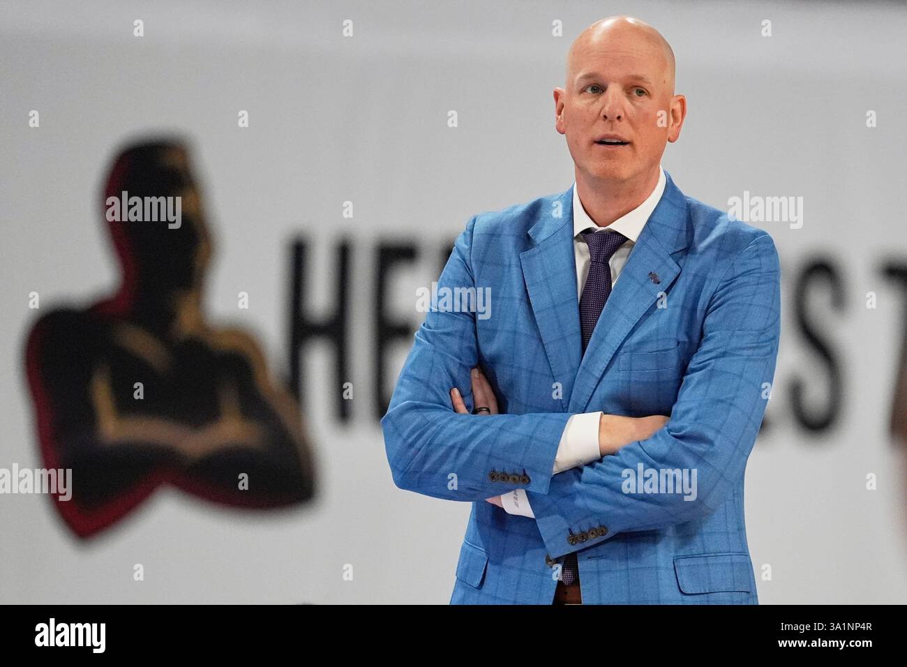 High Point head coach Alan Huss looks onto the court during the first ...