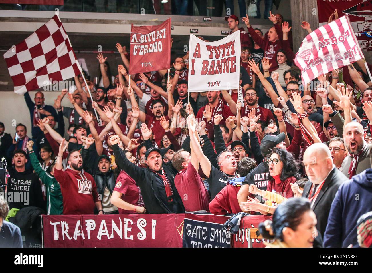 Reggio Emilia, Italy. 09th Mar, 2025. Trapani Shark's fans during ...