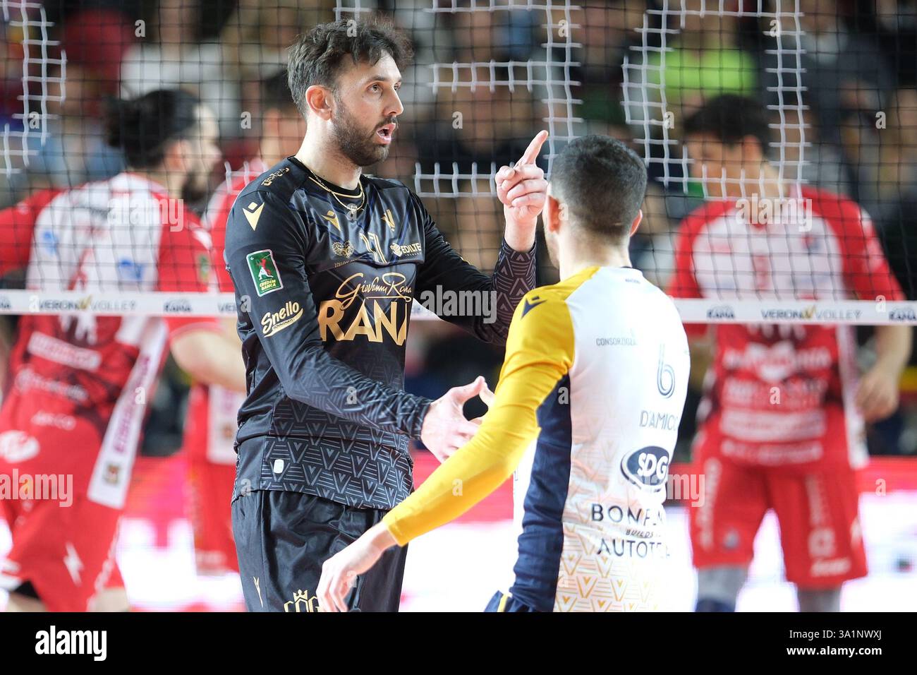 Marco Vitelli of Rana Verona celebrates after scores a point during the ...