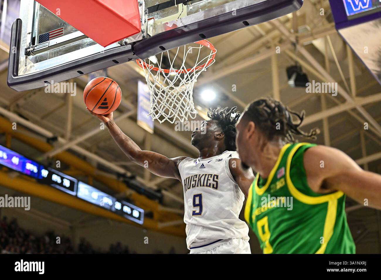 March 09, 2025: Washington Huskies guard Zoom Diallo (9) makes a lay up ...