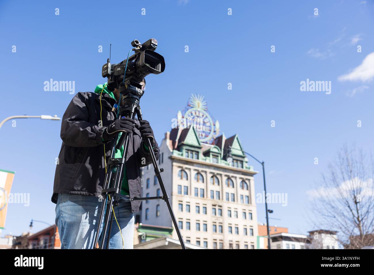 Scranton, PA - March 8, 2025 : St. Patrick's Parade day, a man is ...