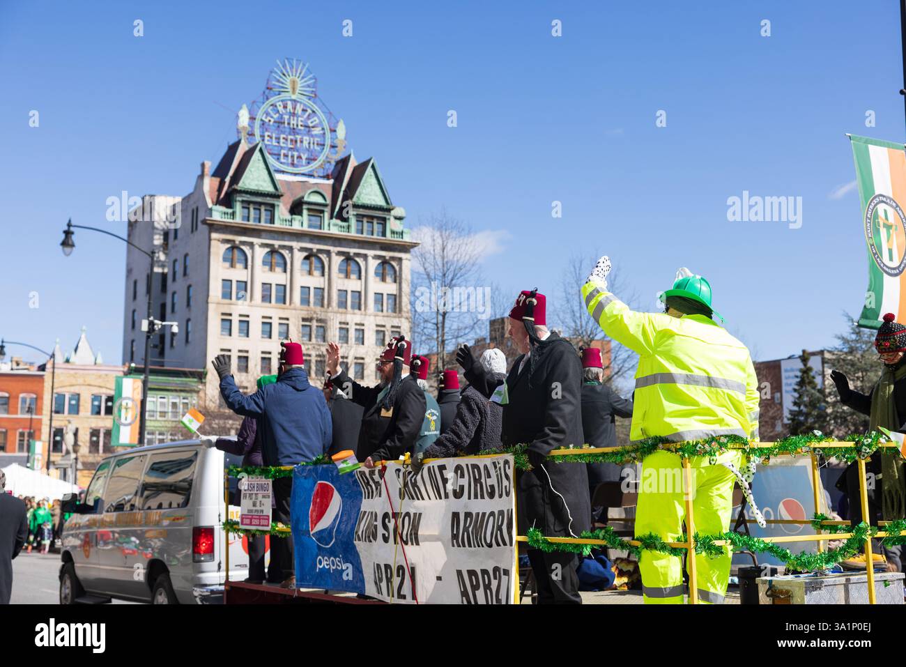Scranton, PA - March 8, 2025 : St Patrick's Parade, People are cheering ...
