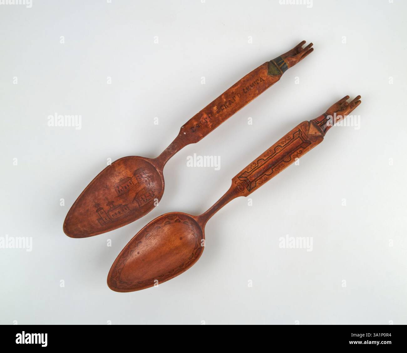 Two antique 19thc. Russian folk art pen and ink wooden spoons Stock ...