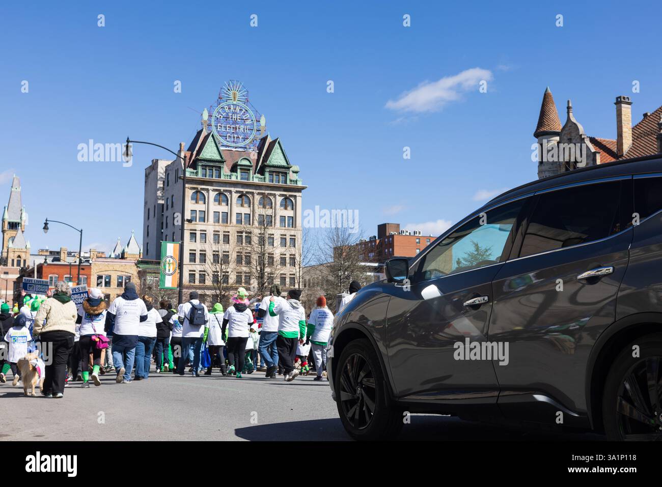 Scranton, PA - March 8, 2025 : St Patrick's Parade, Group of people are ...
