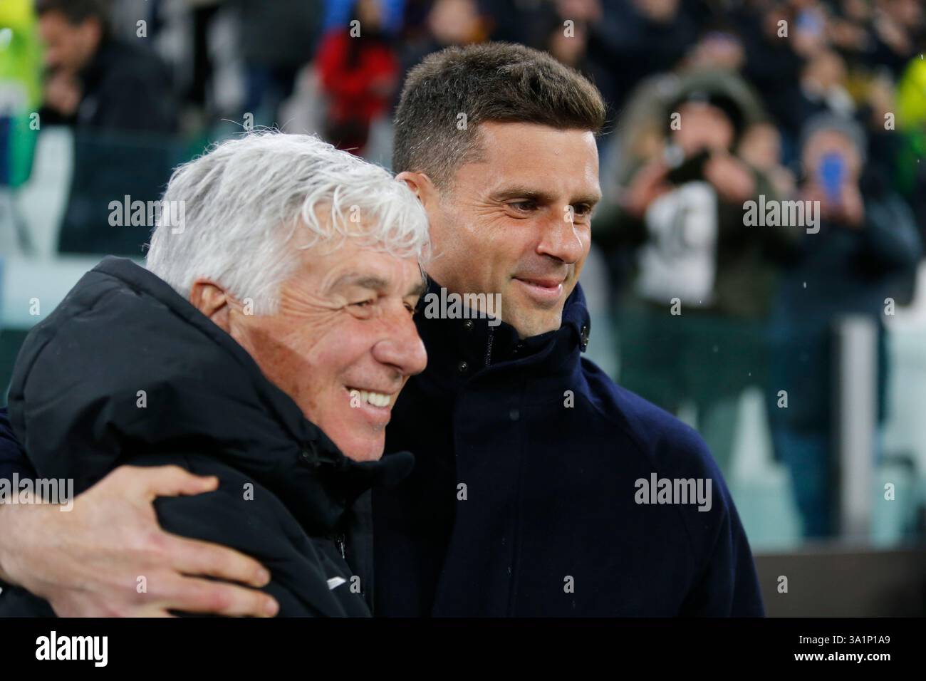 Gianpiero Gasperini manager of Atalanta BC and Thiago Motta manager of ...