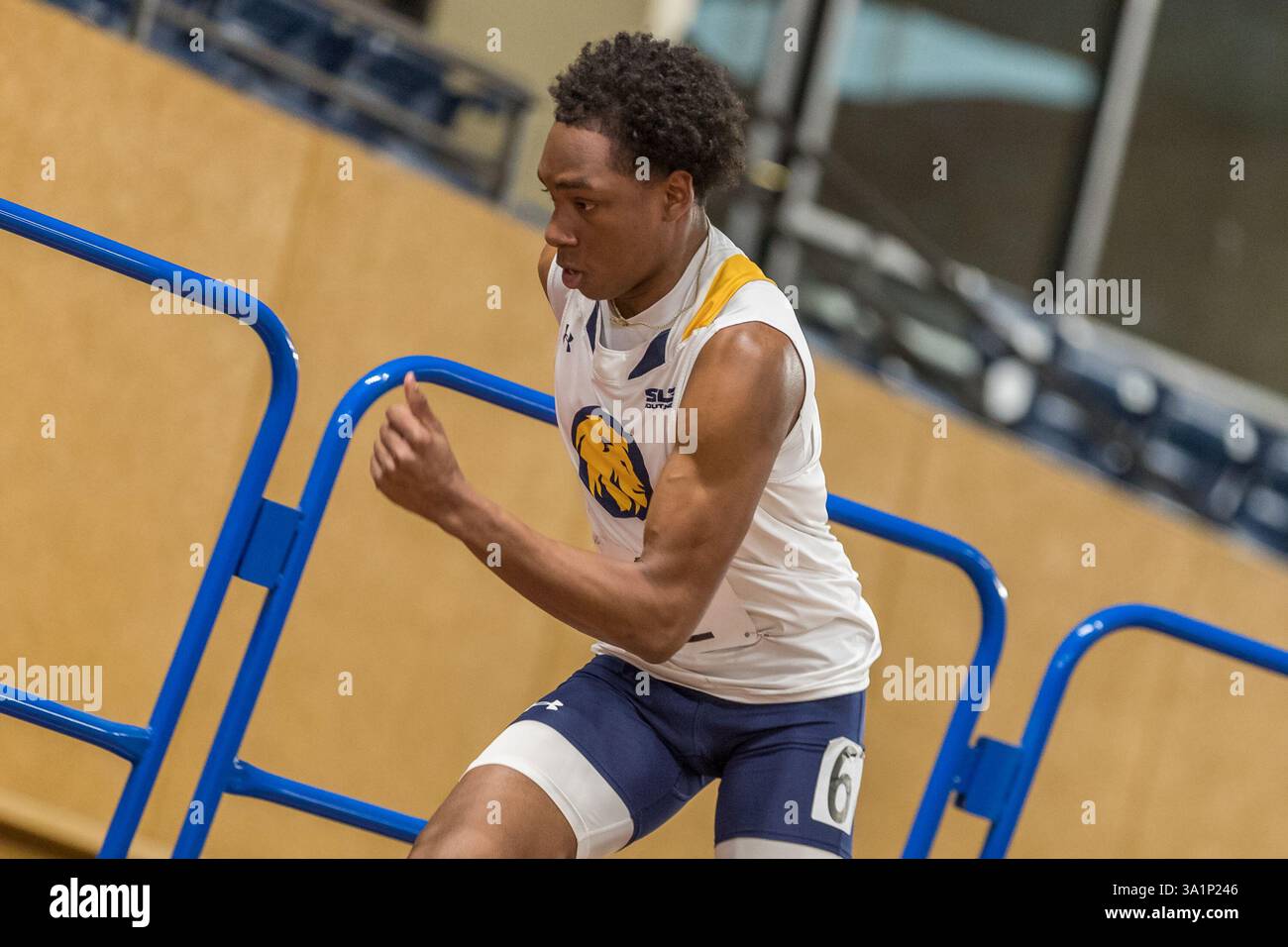 March 2, 2025: East Texas A&M Lions runner Myles Redding competes in ...