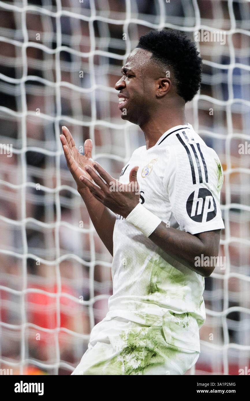 MADRID, SPAIN - March 9: Vinicius jr of Real Madrid reacts to a missed ...