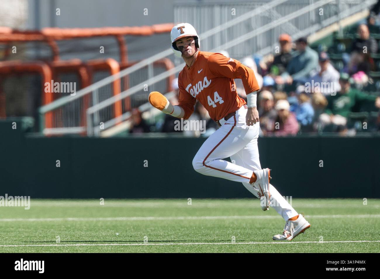 AUSTIN, TX - MARCH 09: Texas outfielder Max Belyeu (44) looks towards ...