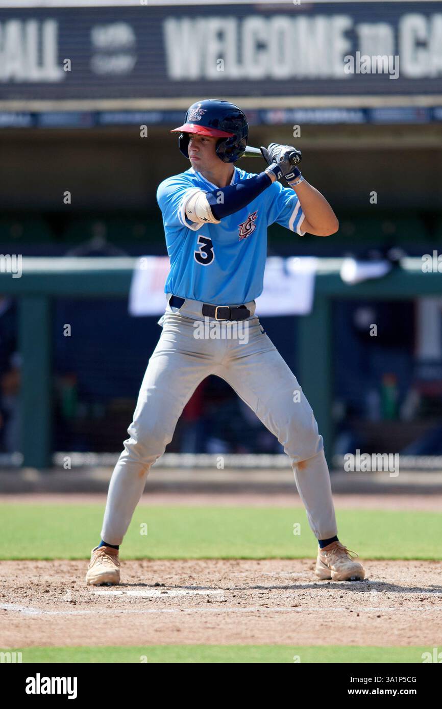 Landon Hodge (3) (Aqua Dulce, CA) at bat during the USA Baseball 18U ...