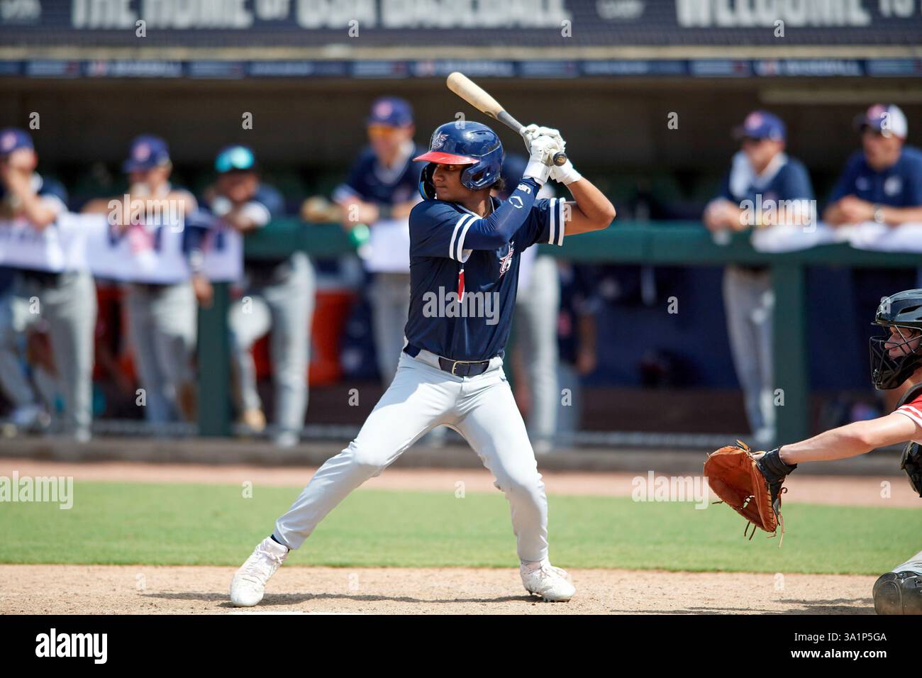 Dean Moss (1) (Antherton, CA) at bat during the USA Baseball 18U ...