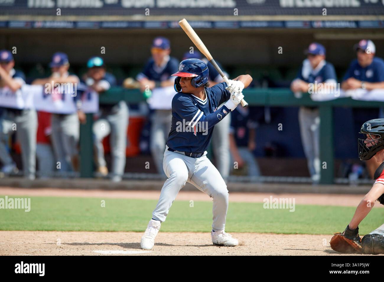 Dean Moss (1) (Antherton, CA) at bat during the USA Baseball 18U ...