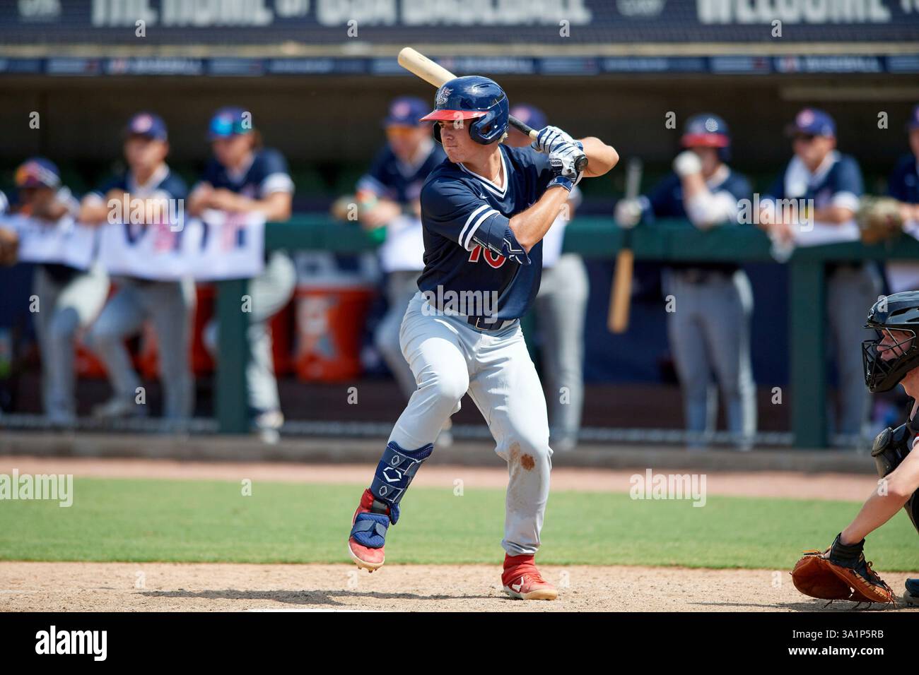 CJ Sampson (10) (Tomball, TX) at bat during the USA Baseball 18U ...