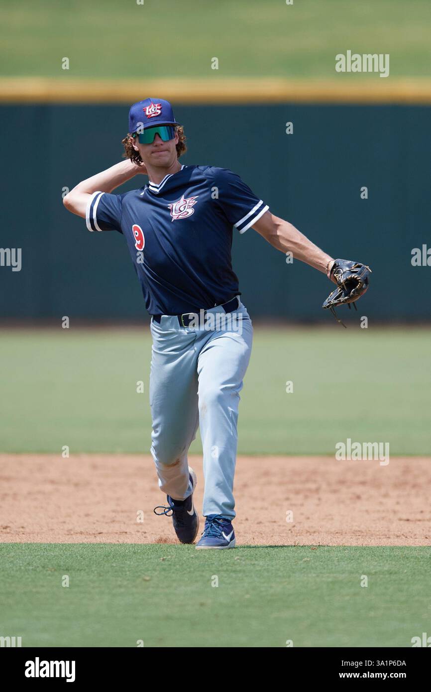 Xavier Neyens (9) (Mount Vernon, WA) throws to first base during the ...
