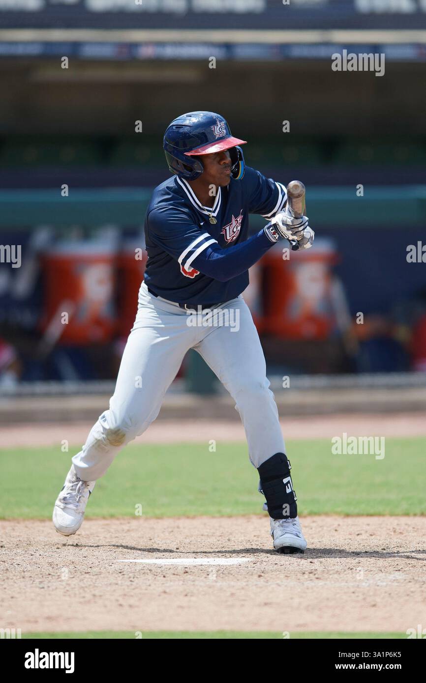 William Hill (4) (Humble, TX) at bat during the USA Baseball 18U ...