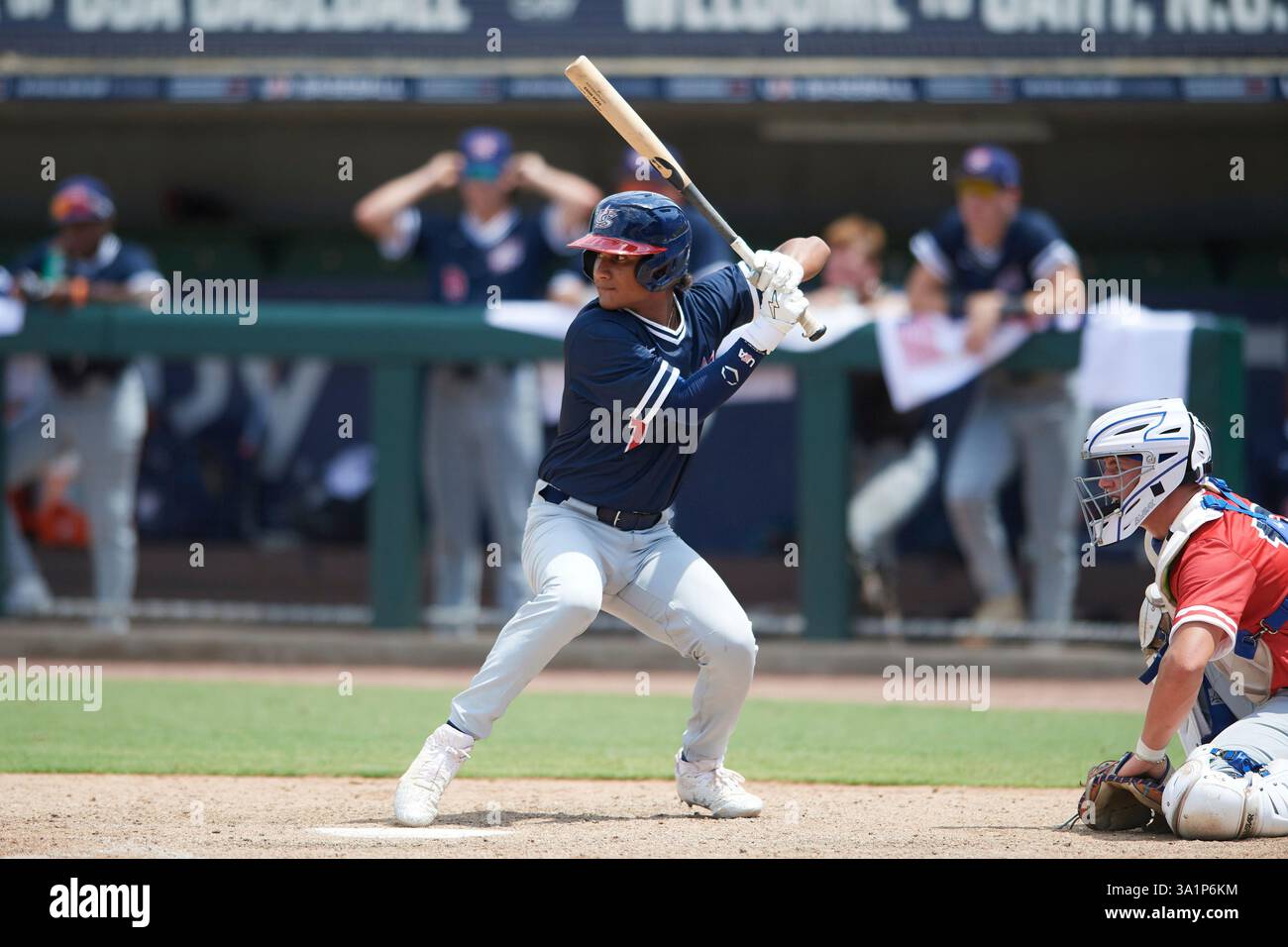 Dean Moss (1) (Antherton, CA) at bat during the USA Baseball 18U ...