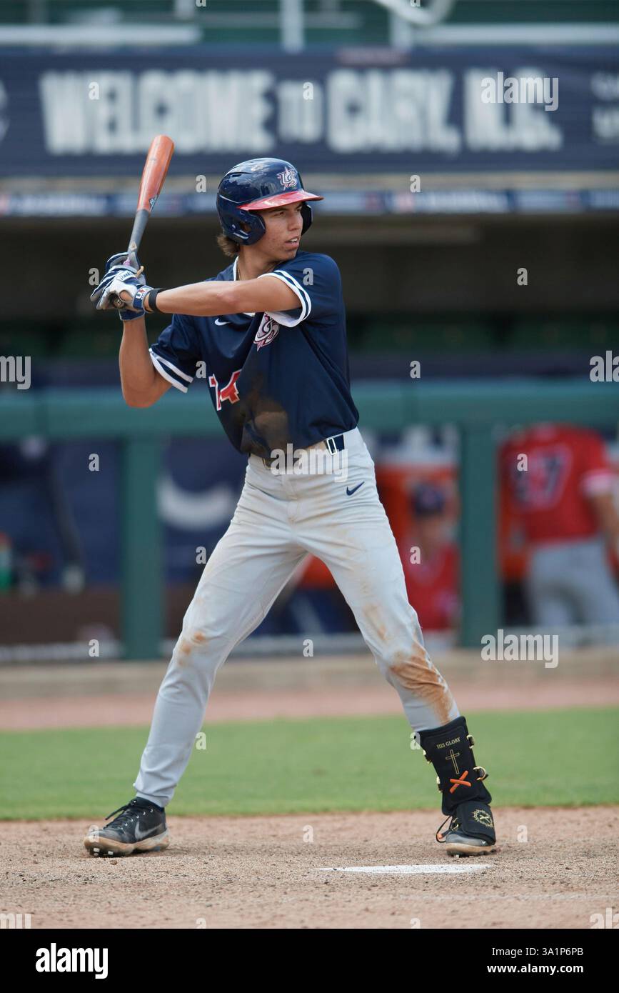 Seth Hernandez (14) (Chino, CA) at bat during the USA Baseball 18U ...