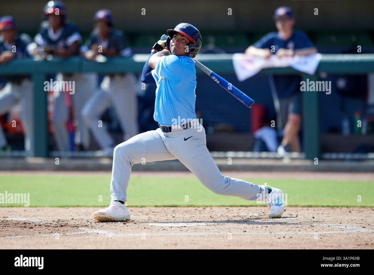 Kayson Cunningham (4) (San Antonio, TX) follows through on a swing ...