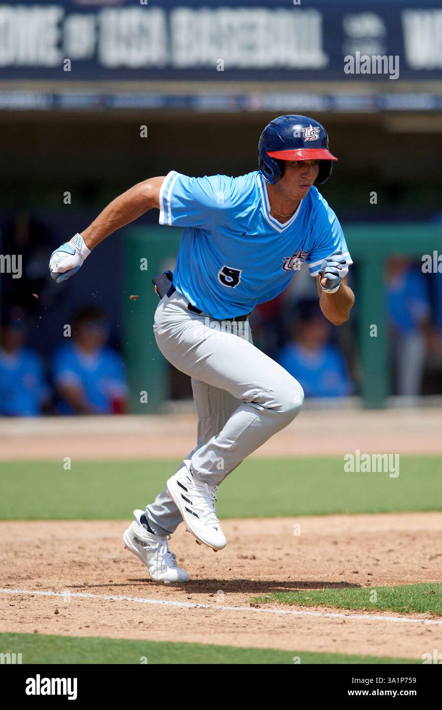 Jacob Lombard (5) (Pinecrest, FL) runs to first base during the USA ...