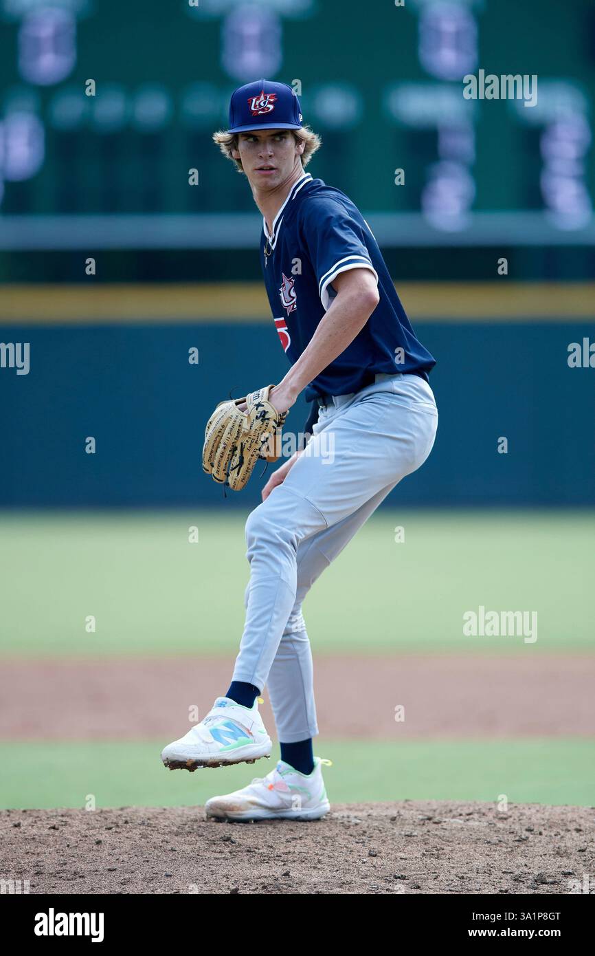 Landon Harmon (15) (New Albany, MS) delivers a pitch during the USA ...