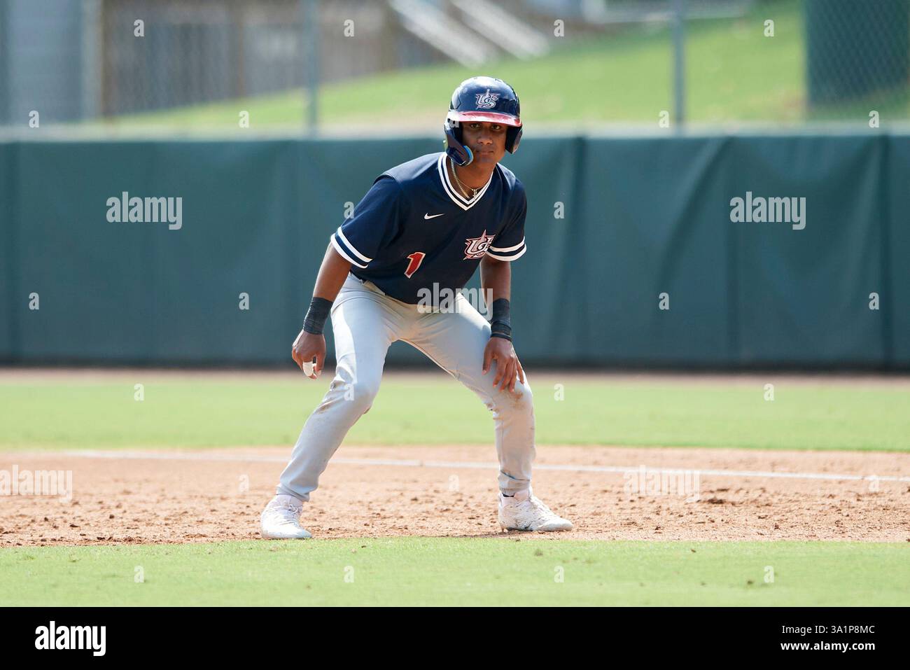 Dean Moss (1) (Antherton, CA) leads off first base during the USA ...
