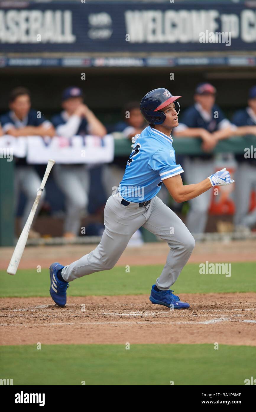 Brady Harris (2) (Saint Augustine, FL) follows through on a swing during the USA Baseball 18U ...