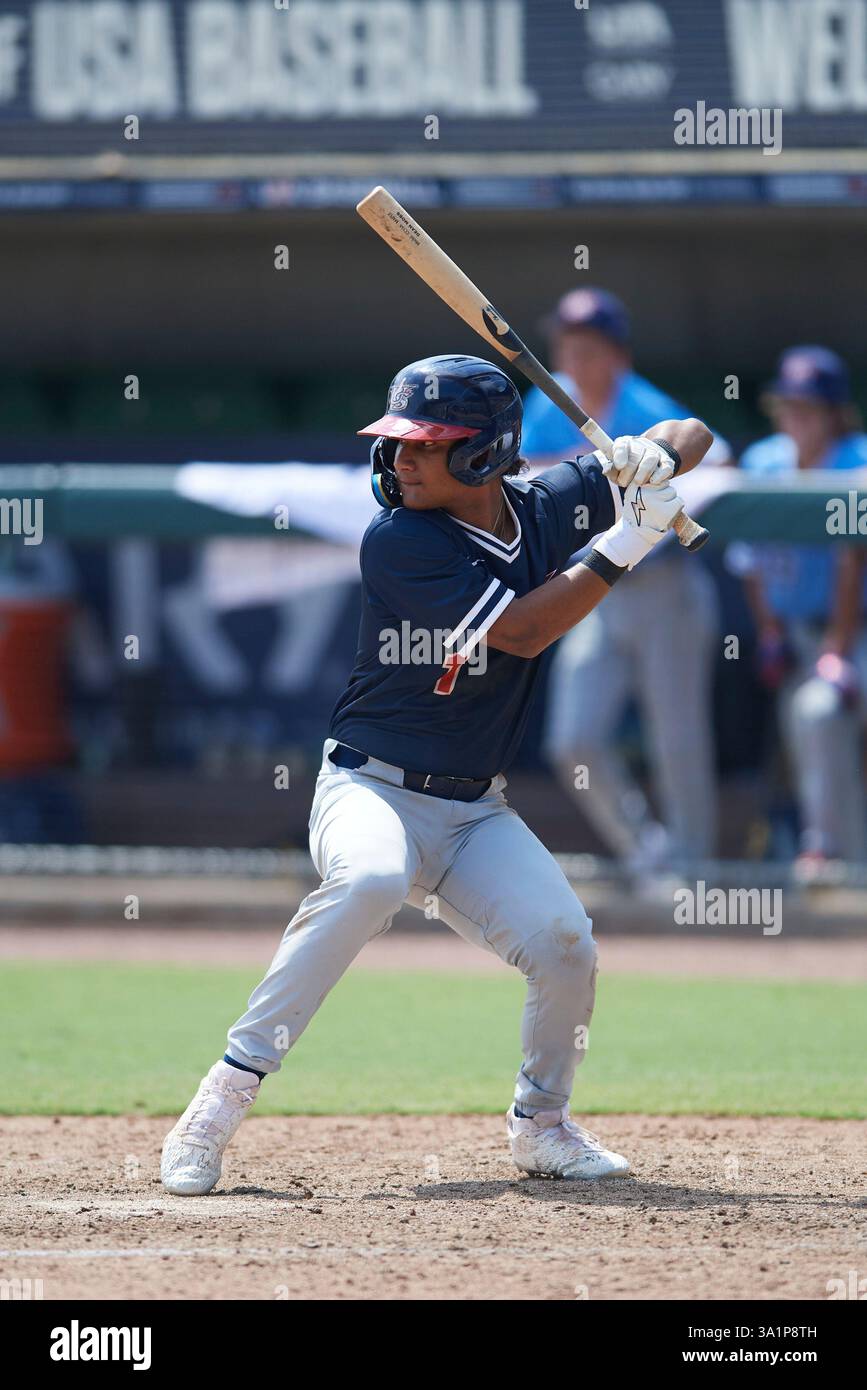 Dean Moss (1) (Antherton, CA) at bat during the USA Baseball 18U ...