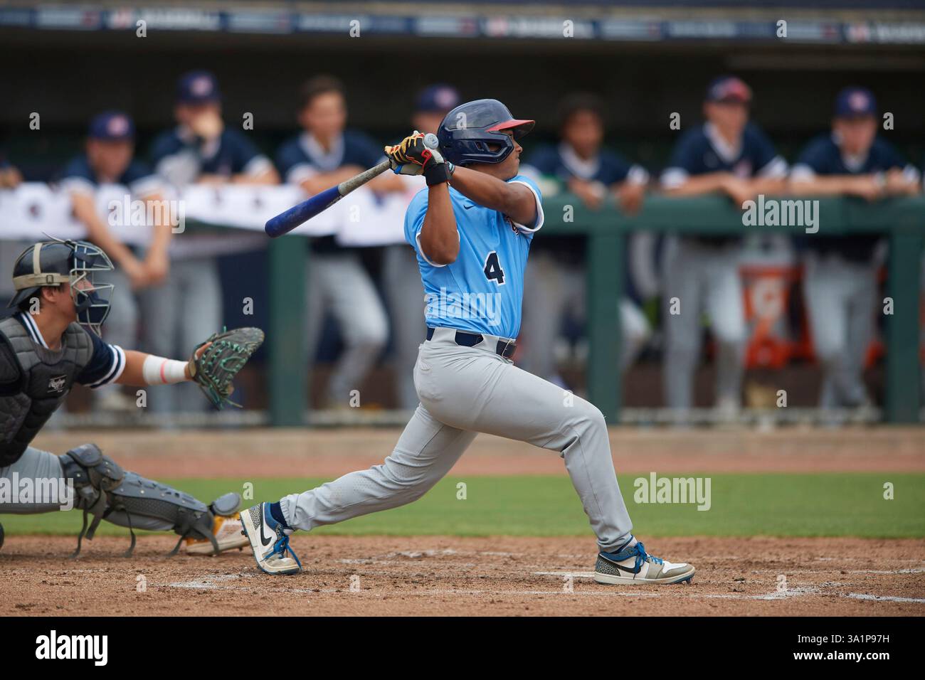 Kayson Cunningham (4) (San Antonio, TX) follows through on a swing ...