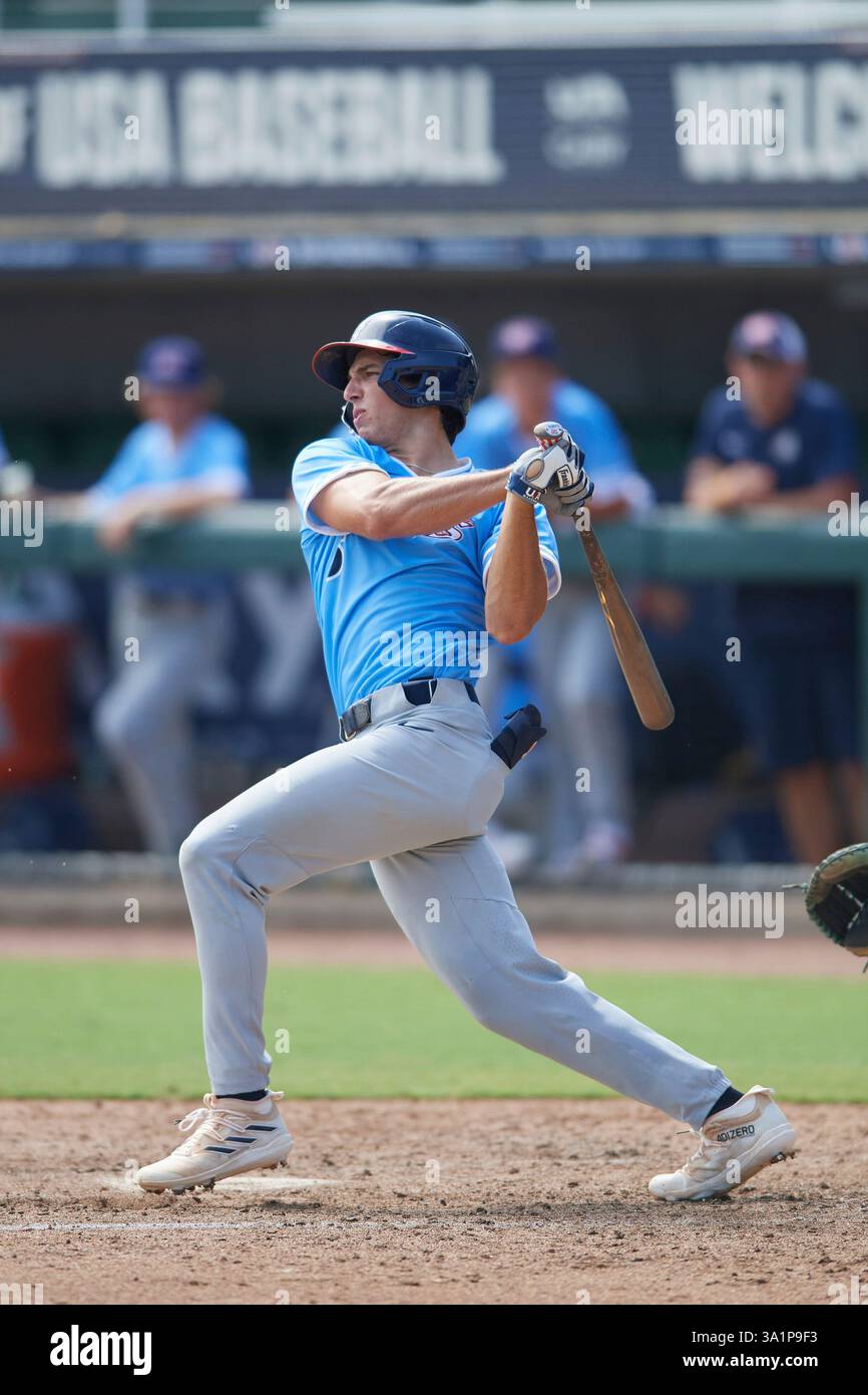 Jacob Lombard (5) (Pinecrest, FL) follows through on a swing during the ...