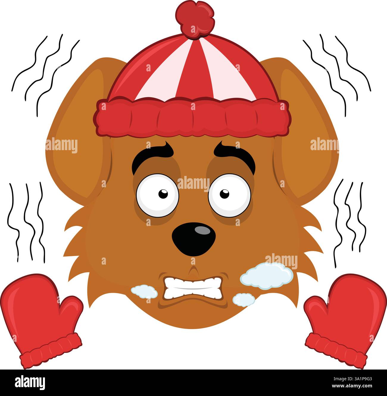 vector illustration emoji character face dog cartoon, shivering cold ...