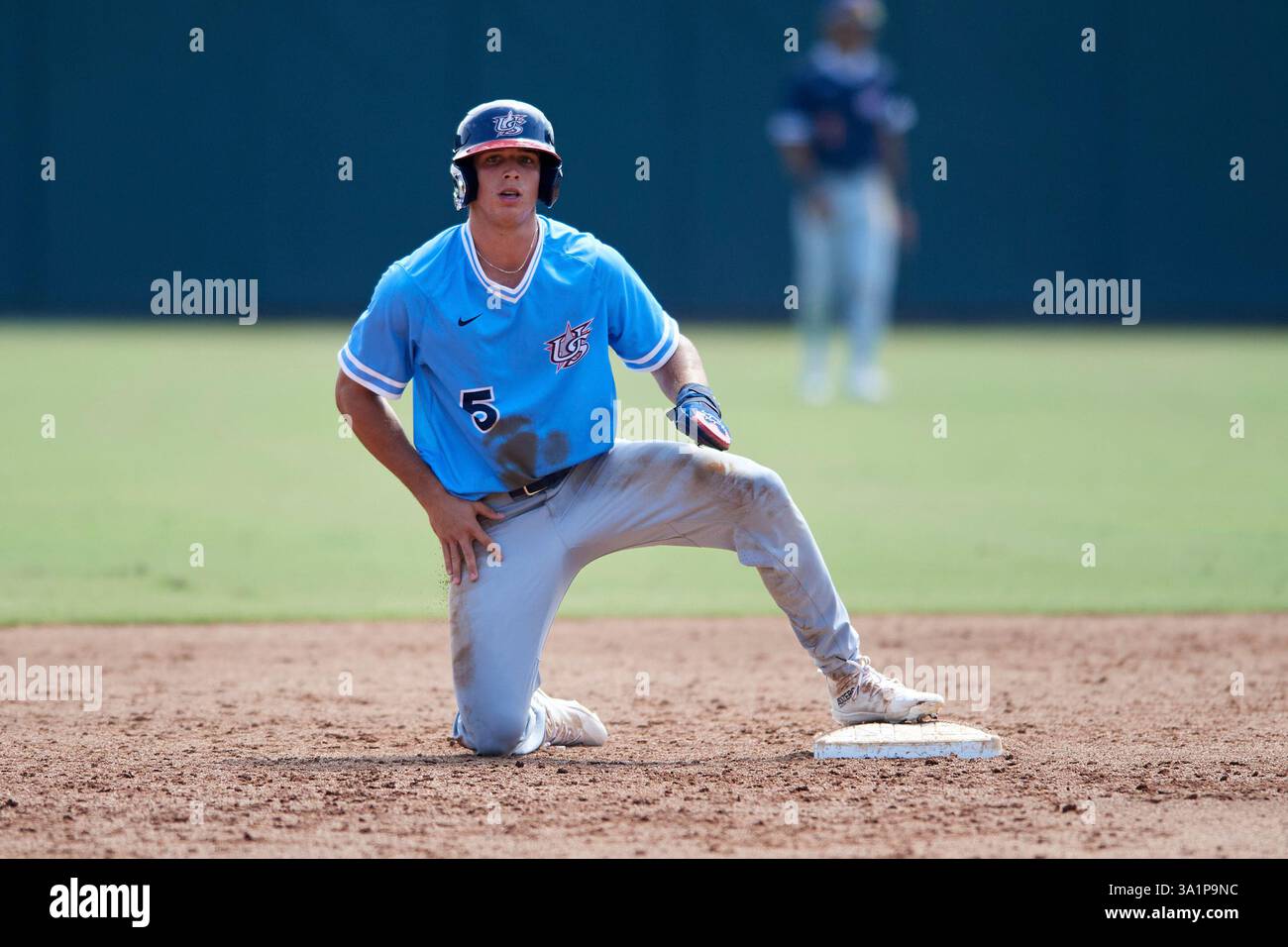 Jacob Lombard (5) (Pinecrest, FL) kneels on second base during the USA ...