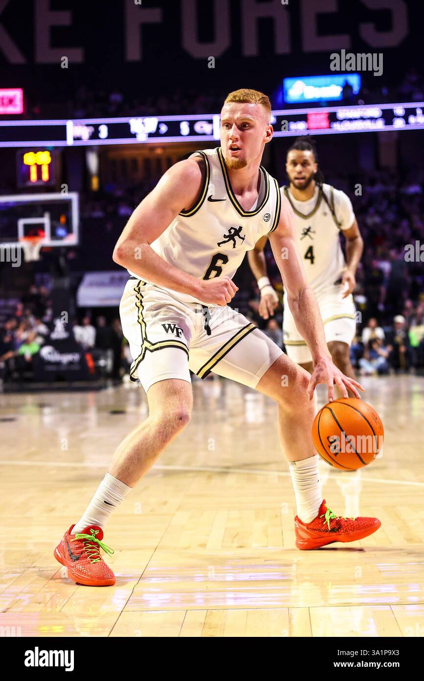 March 8, 2025: Wake Forest guard Cameron Hildreth (6) dribbles the ball ...