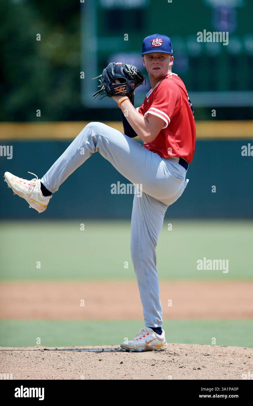 Zane Burns (12) (Chandler, AZ) delivers a pitch during the USA Baseball ...