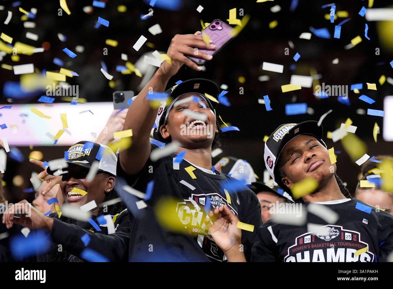 South Carolina forward Sania Feagin takes a selfie after their win ...