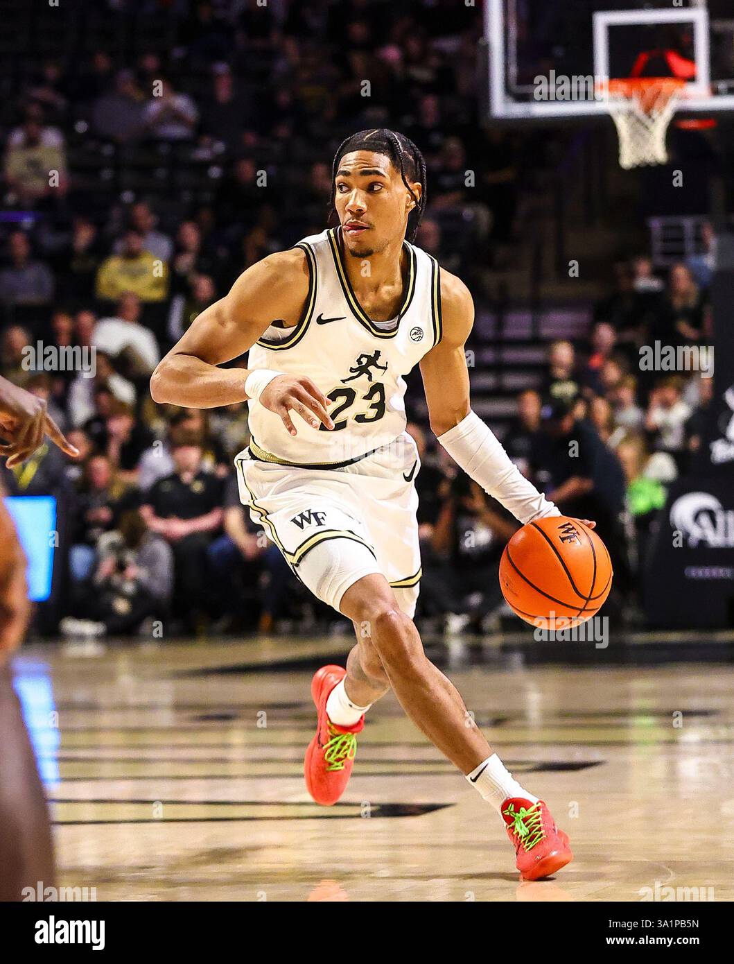 March 8, 2025: Wake Forest guard Hunter Sallis (23) drives to the ...