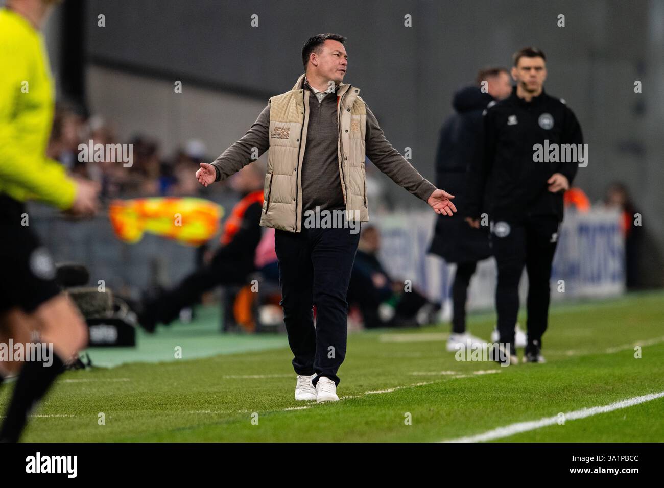 Copenhagen, Denmark. 09th Mar, 2025. Head coach Thomas Norgaard of Soenderjyske seen during the ...