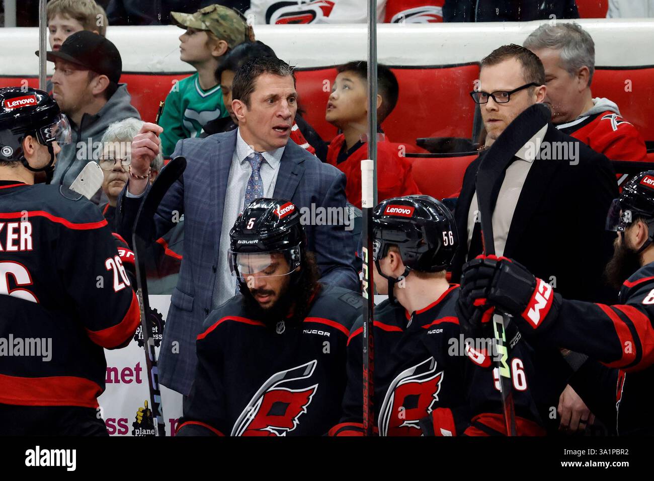 Carolina Hurricanes head coach Rod Brind'Amour, center upper left, and ...