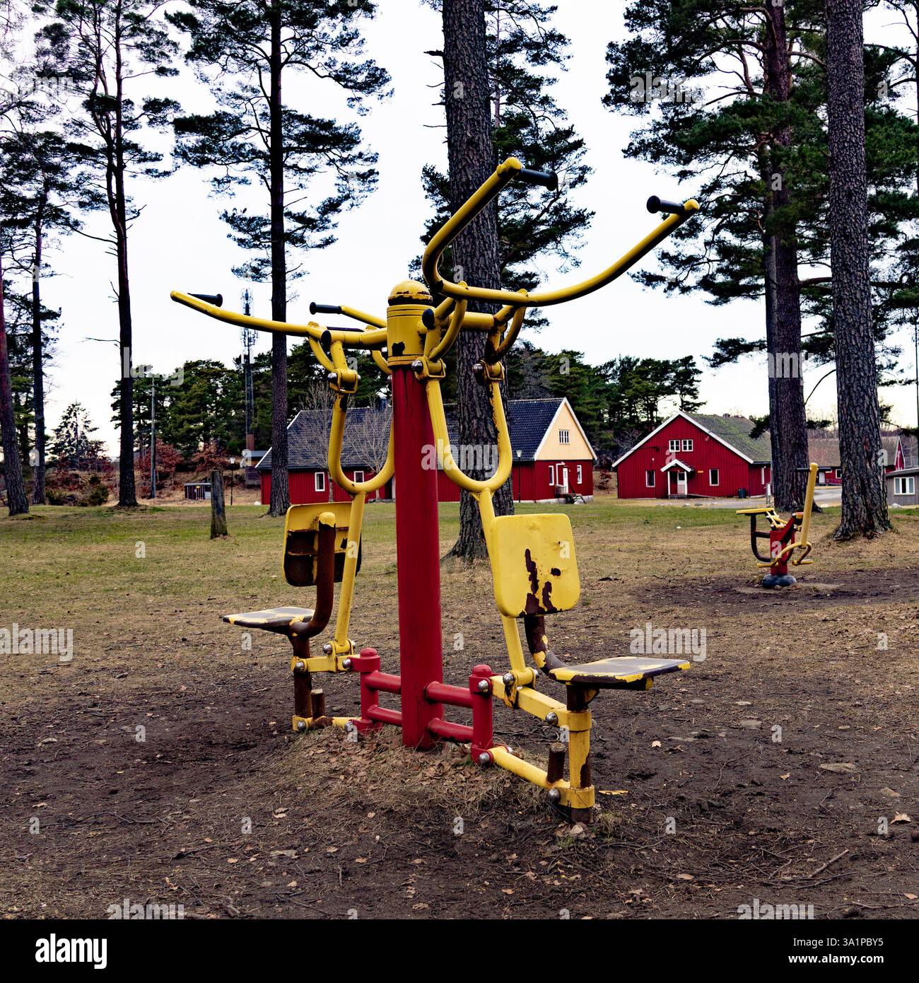 Rusty and outdated outdoor fitness equipment at showing signs of age ...