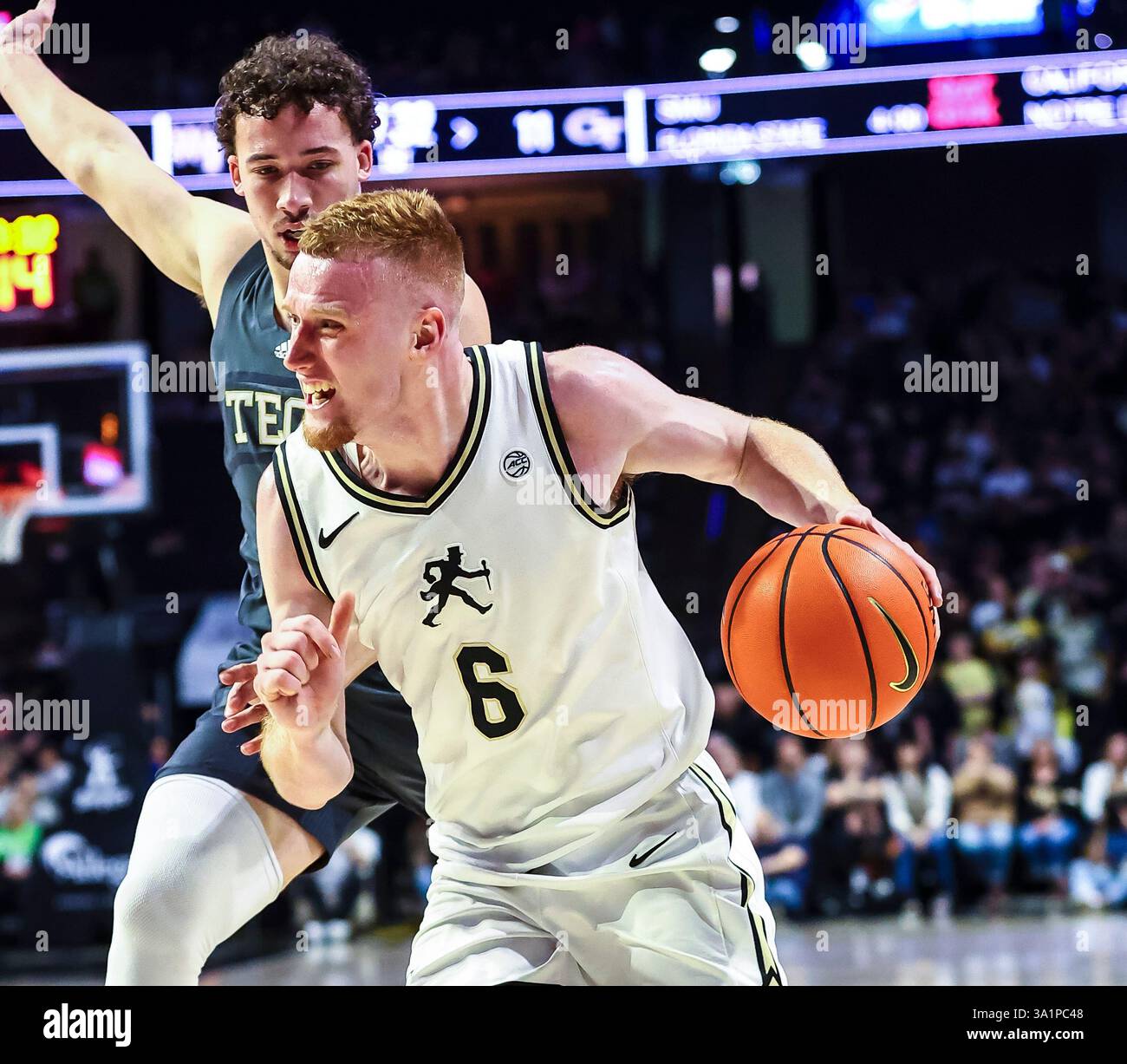 March 8, 2025: Wake Forest guard Cameron Hildreth (6), drives to basket ...