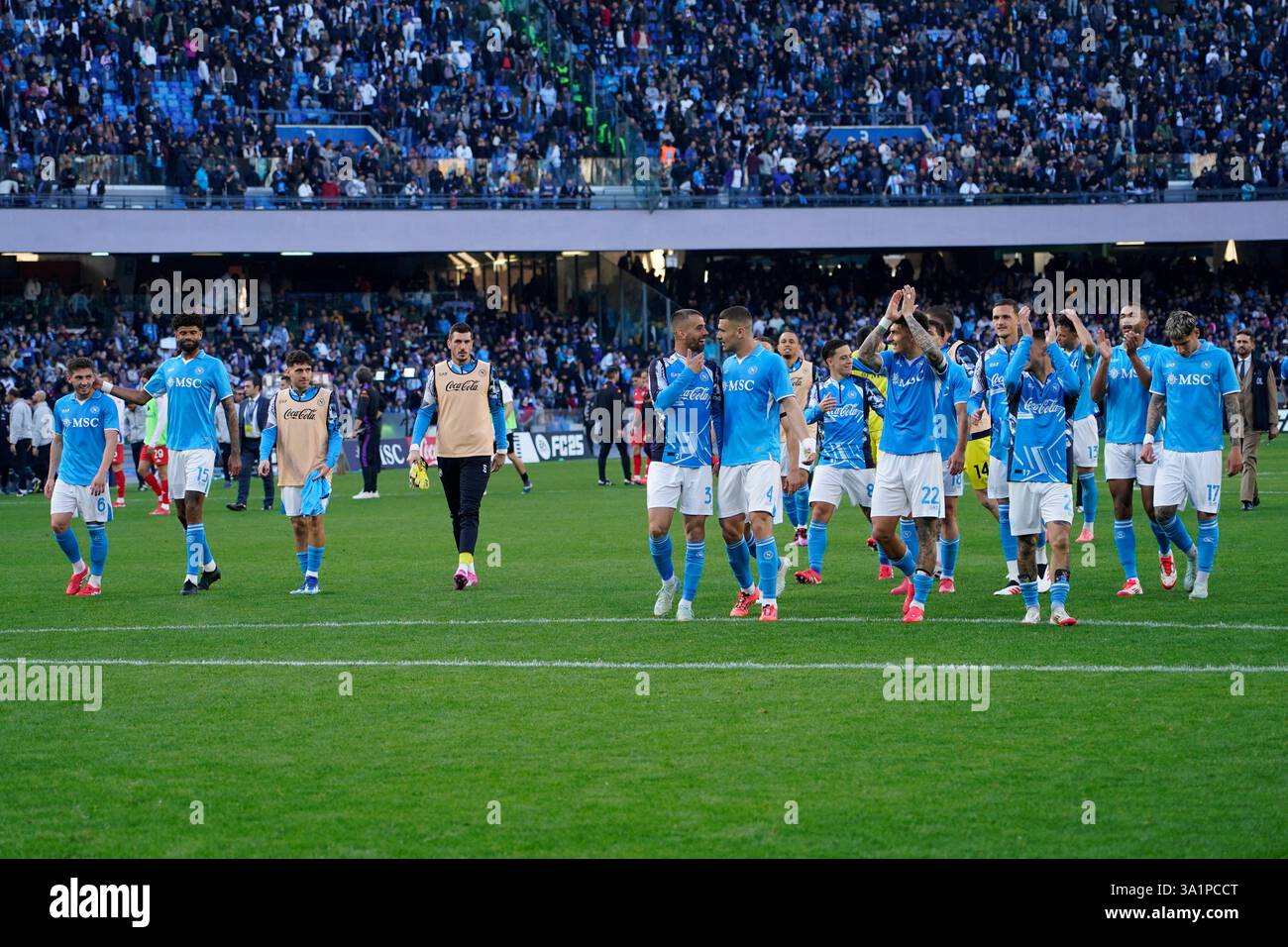 Naples, Italy. 9 Mar, 2025. Players of SSC Napoli celebrate at the end ...