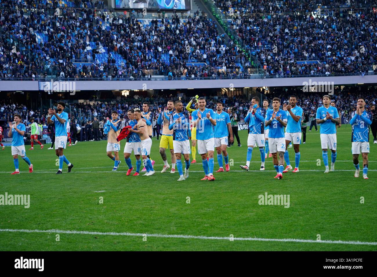 Naples, Italy. 9 Mar, 2025. Players of SSC Napoli celebrate at the end ...