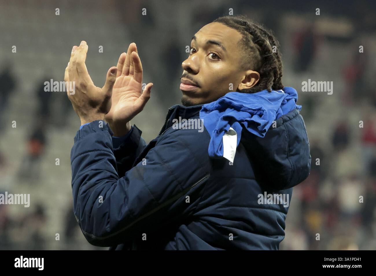 Thelonius Theo Bair of Auxerre salutes the supporters following the ...