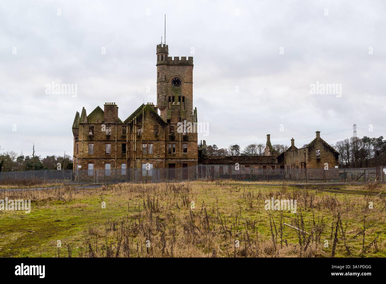 Abandoned 19th centrury baronial style Hartwood Hospital Church with ...